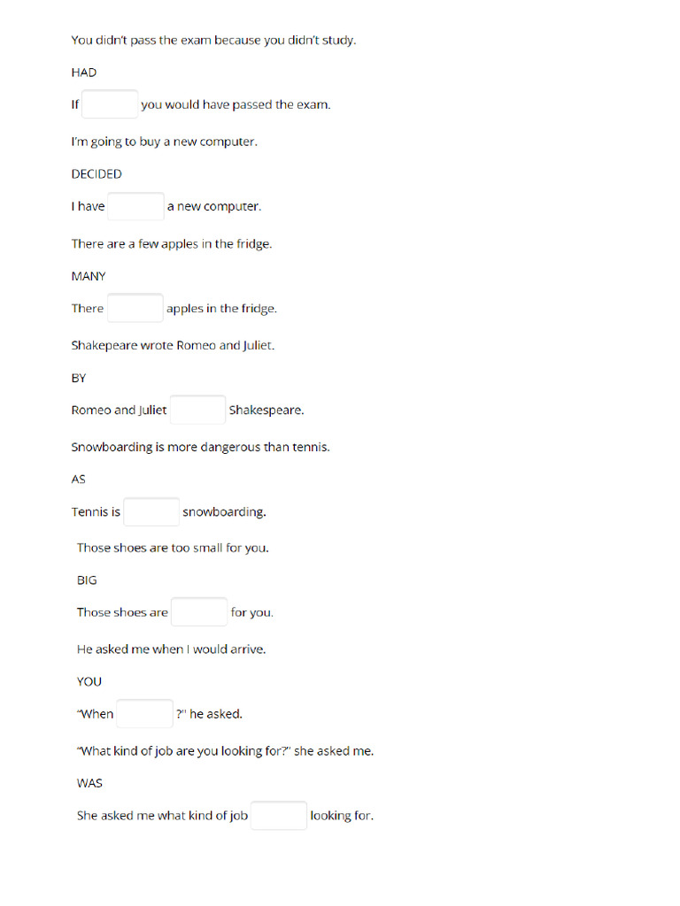 Sentence Transformation FCE | PDF