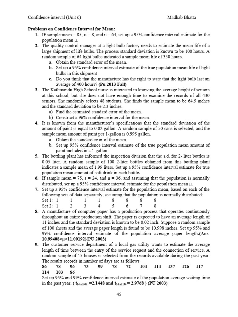 Confidence Interval Problems | PDF | Standard Deviation | Standard Error