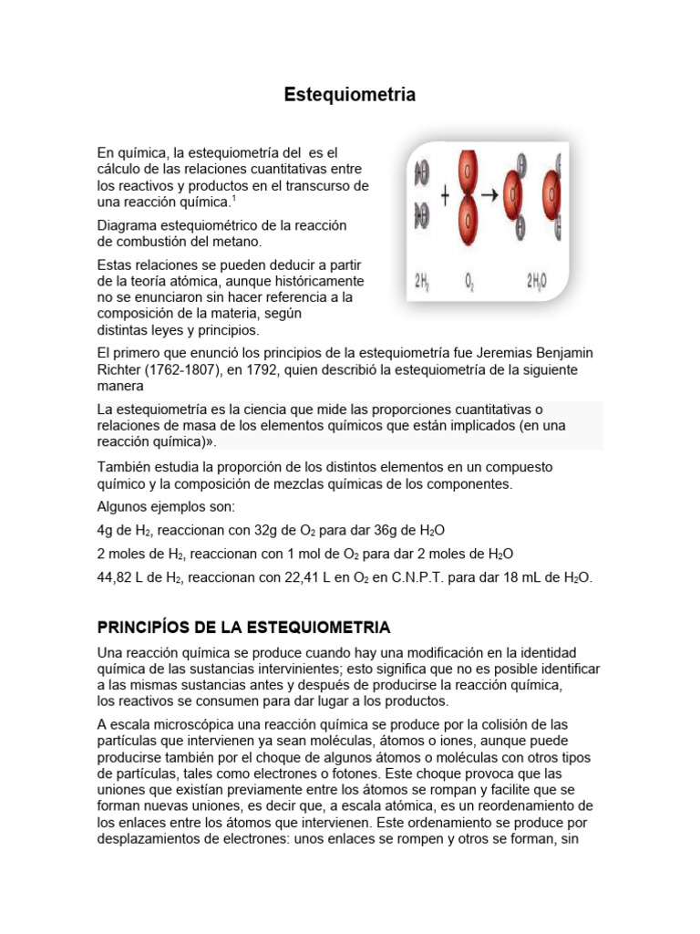 Estequiometria | PDF | Estequiometría | Reacciones químicas