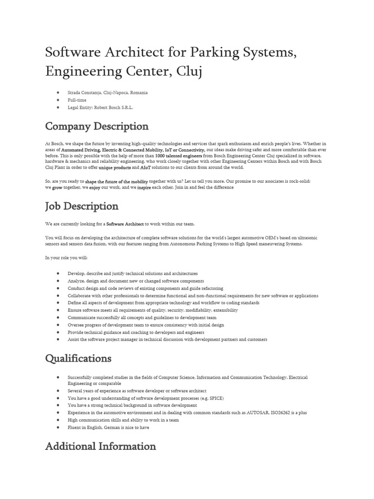 Software Architect for Parking Systems | PDF | Computing | Systems Engineering