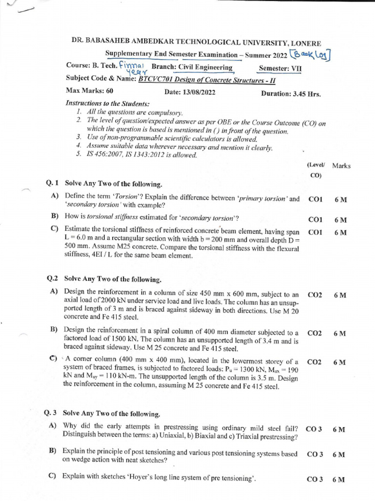 Design of Concrete Structures-II - 13!08!2022 | PDF