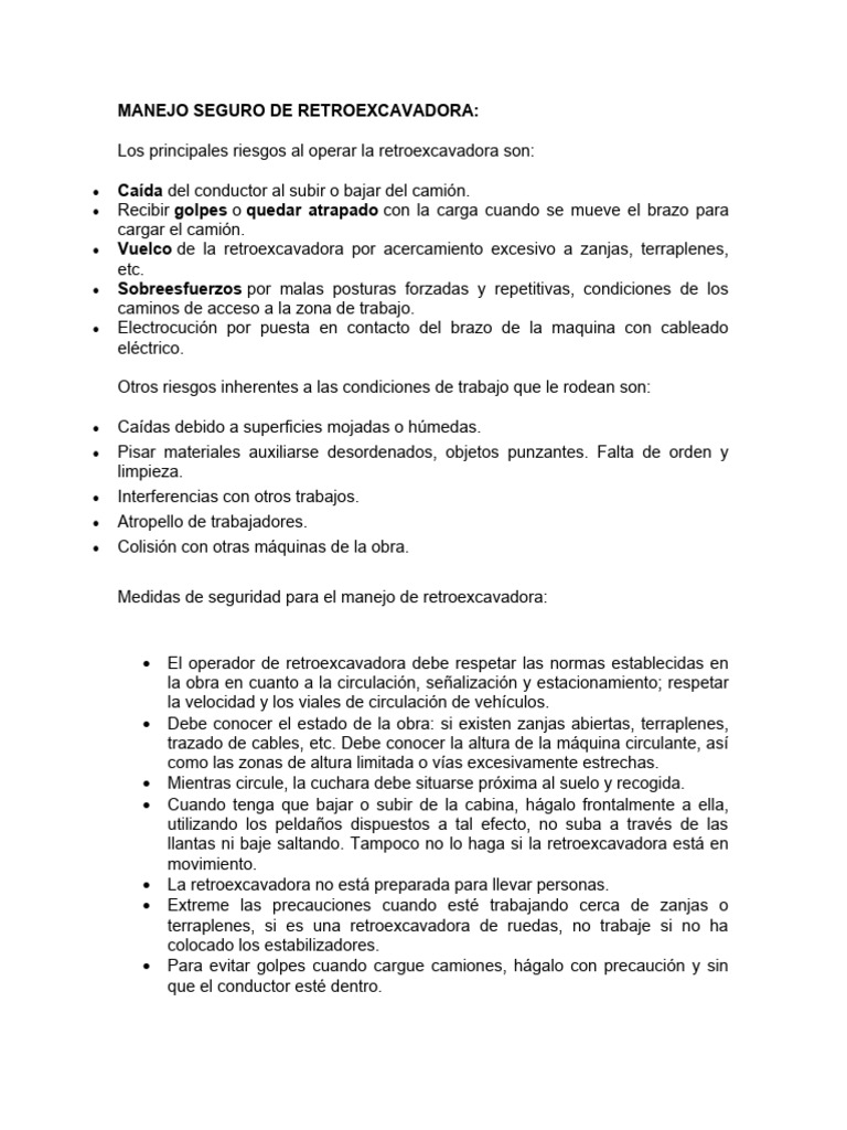 Manejo Seguro de Retroexcavadora | PDF | Camión | Vehículos Manejo Seguro de Retroexcavadora | PDF | Camión | Vehículos