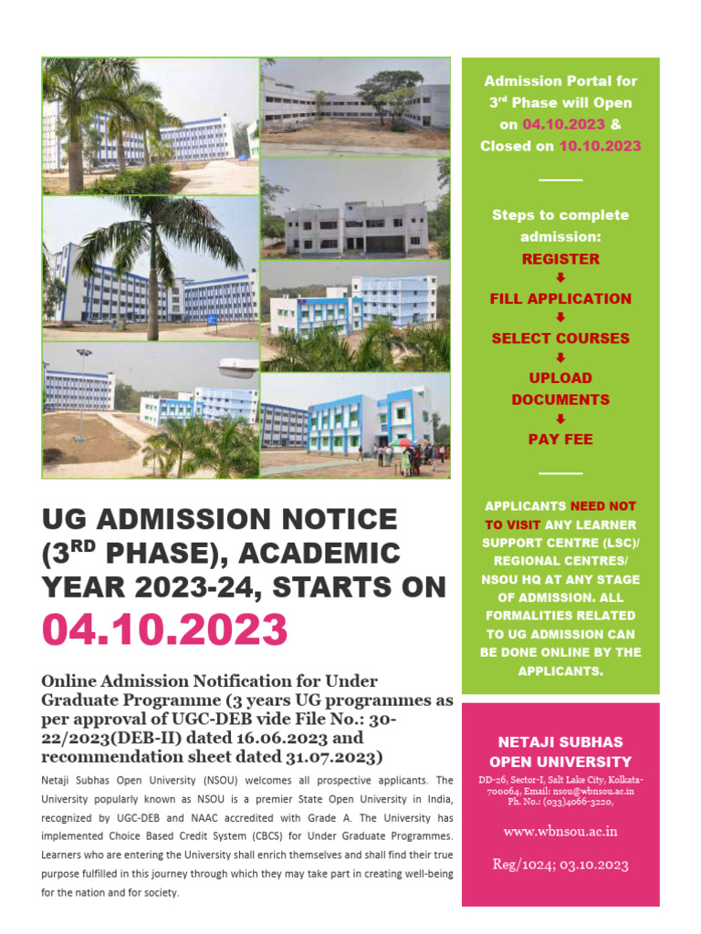 NSOU UG Admission Notice 2023-24 | PDF | Fee | Banks