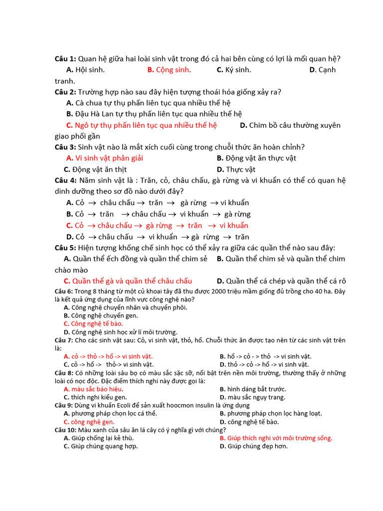 ÔN TẬP SINH HÓA HK II | PDF