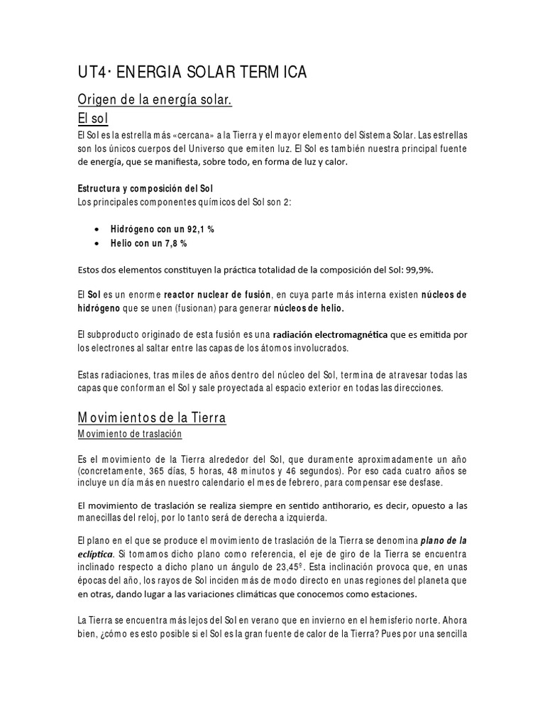 UT4 Renovables V1 | PDF | Energía solar | Dom