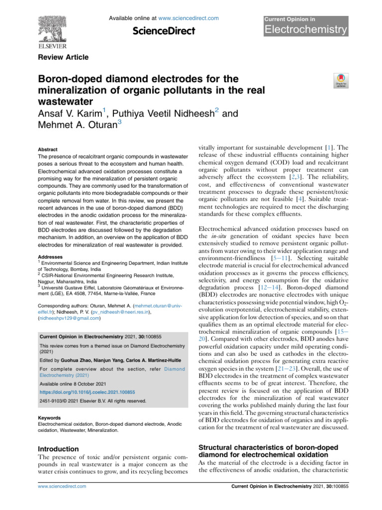 Boron-Doped Diamond Electrodes For The Mineralization of Organic ...