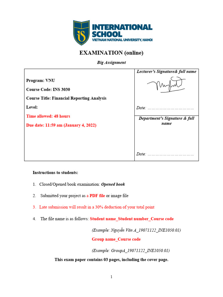 INS3030 - Đề final BCTC | PDF | Economics | Investing