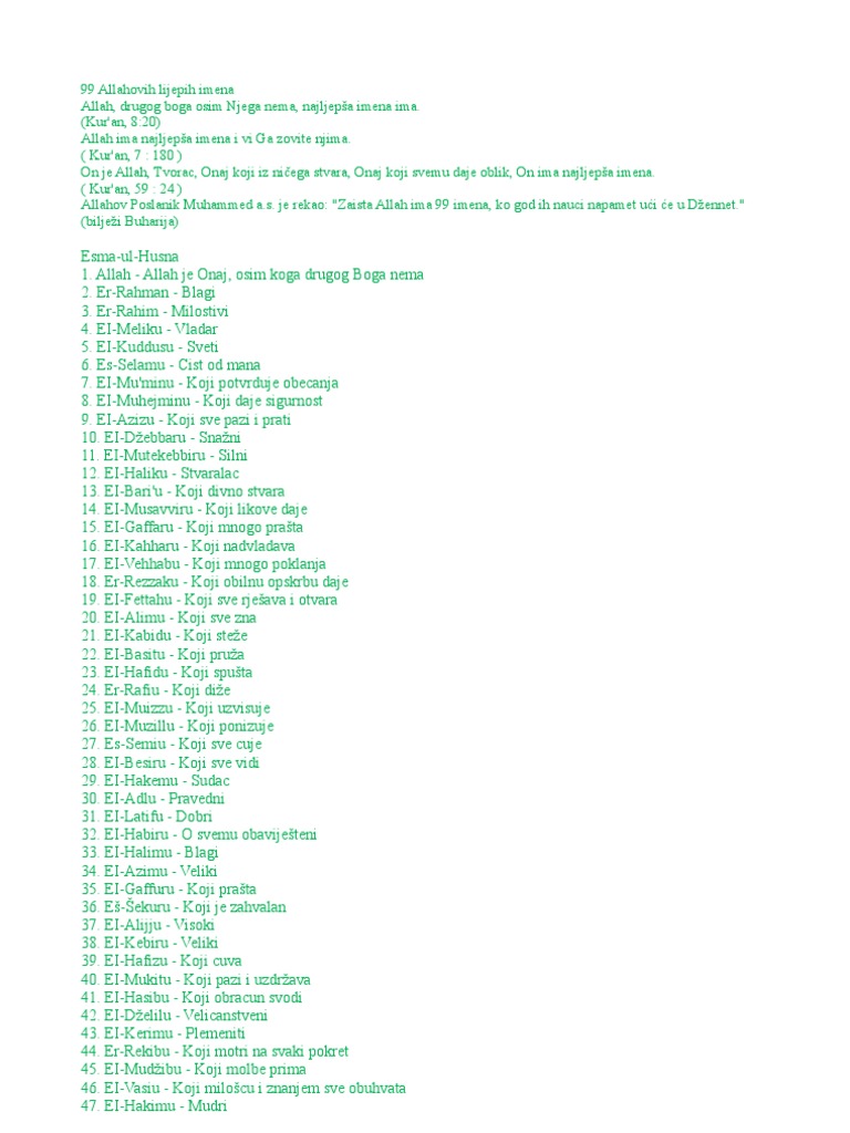 99 Allahovih Lijepih Imena | PDF