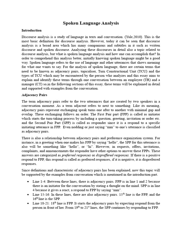 Spoken Language Analysis | PDF | Noun | Clause