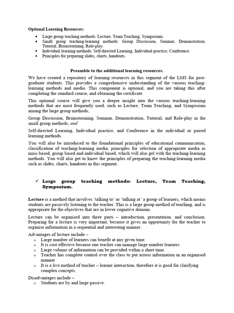 1732850-Optional Learning Resources | PDF | Learning | Lecture