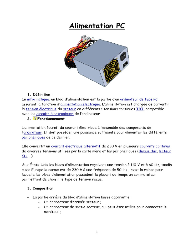 Comprendre la Boîte d'Alimentation PC | PDF | Informatique | Ingénierie ...