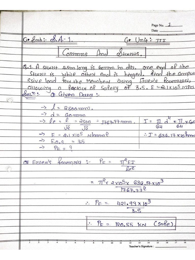 Column And Strut SA 1 Assignment | PDF