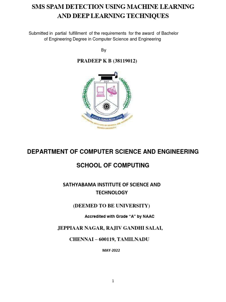 1822 B.E Cse Batchno 109 | PDF | Cross Validation (Statistics) | Support Vector Machine