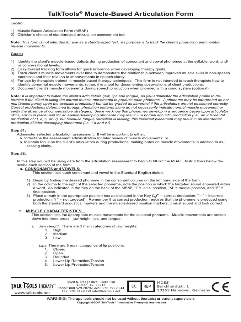 Muscle Based Articulation Assessment Instructions | PDF | Vowel | Human ...