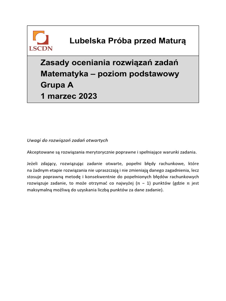 LPP Schemat Oceniania ZP GR A Marzec 2023 | PDF