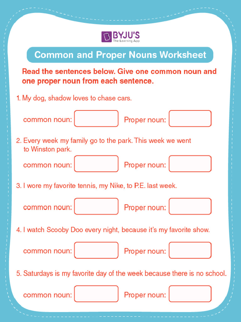 Common and Proper Nouns Worksheet 02 | PDF
