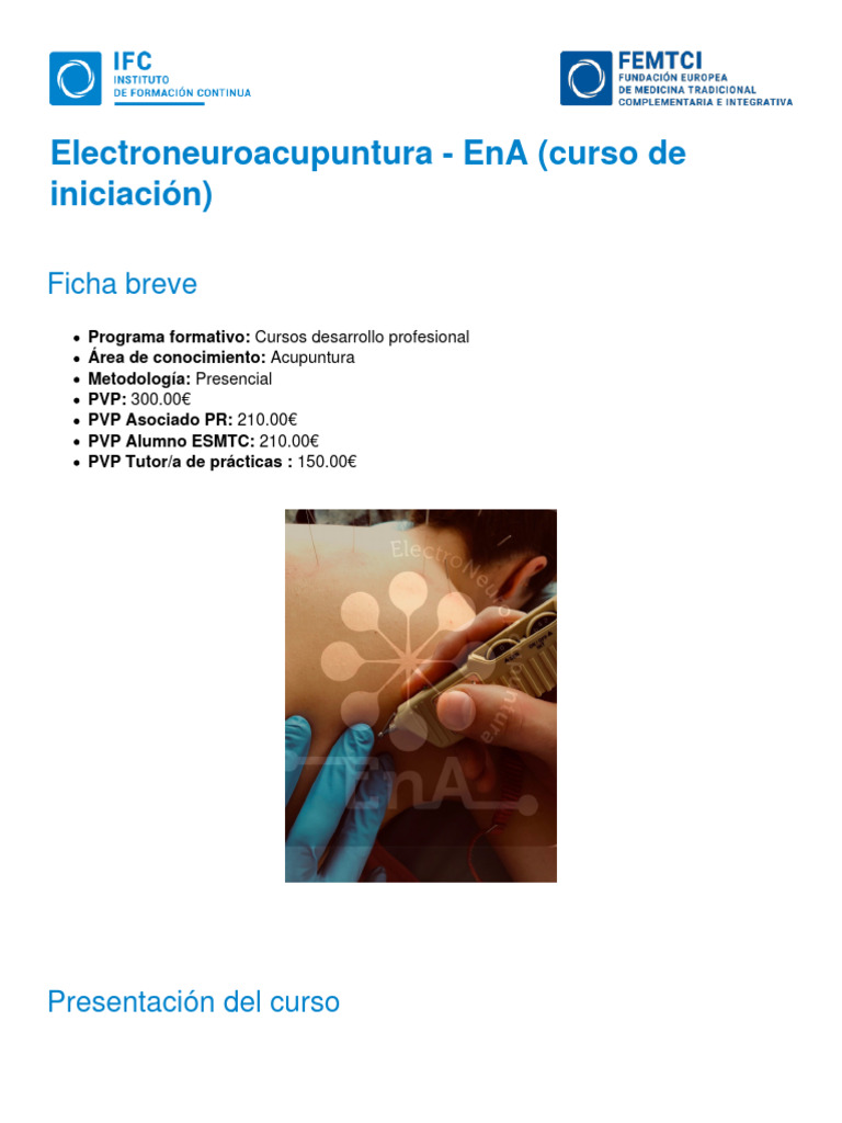 Electroneuroacupuntura Ena Curso de Iniciacion | PDF | medicina tradicional china | Acupuntura