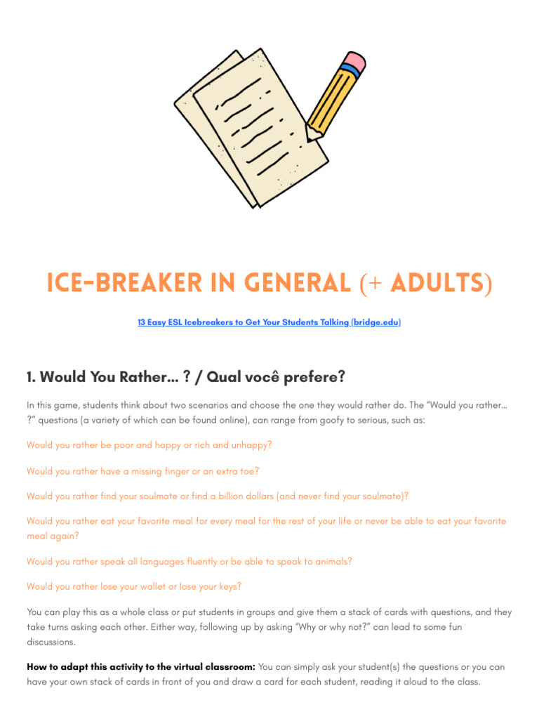 Ice Breakers | Download Free PDF | English As A Second Or Foreign ...