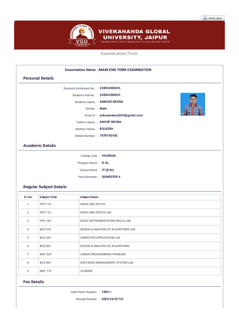 Ankush Examination Form | PDF