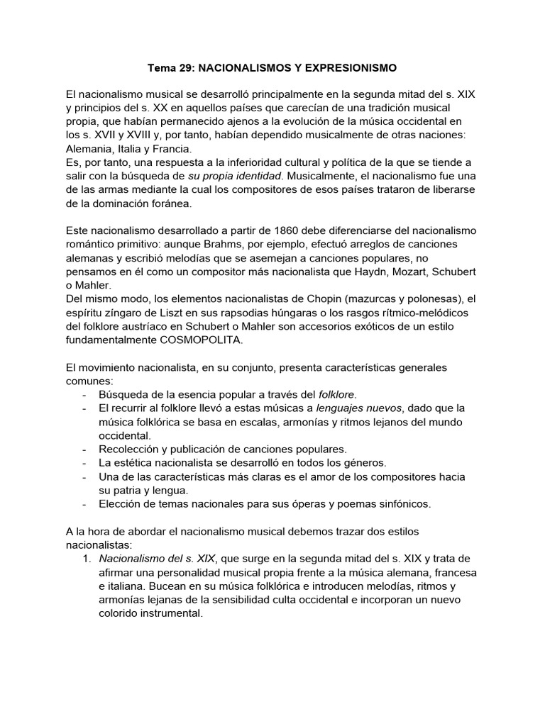 Tema 29 - NACIONALISMOS Y EXPRESIONISMO | PDF | Expresionismo | Canciones