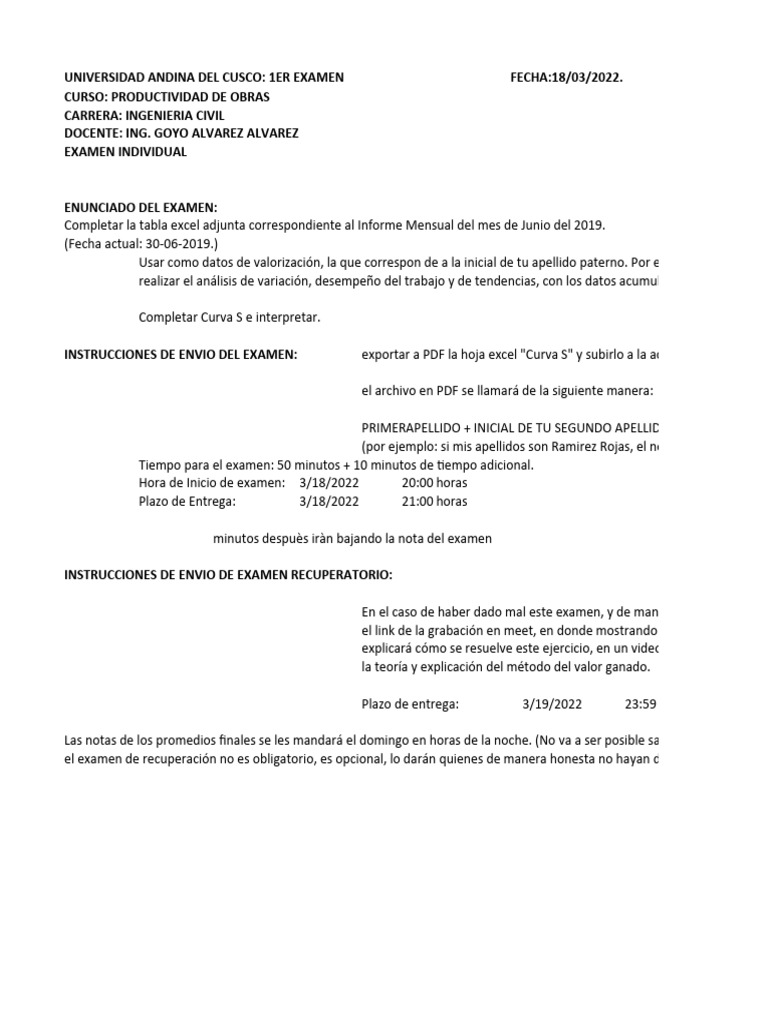 1er Examen 2022-1 | PDF | Hormigón | Materiales