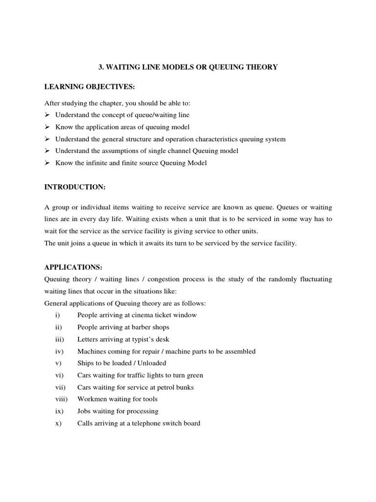 Waiting Line Models or Queuing Theory | PDF | Applied Mathematics