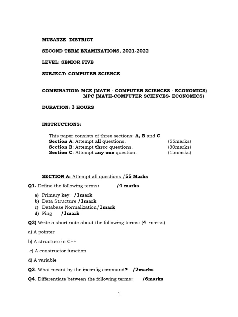 Computer Science S5 Deistric Exam | PDF | Computer Network | Computing Computer Science S5 Deistric Exam | PDF | Computer Network | Computing