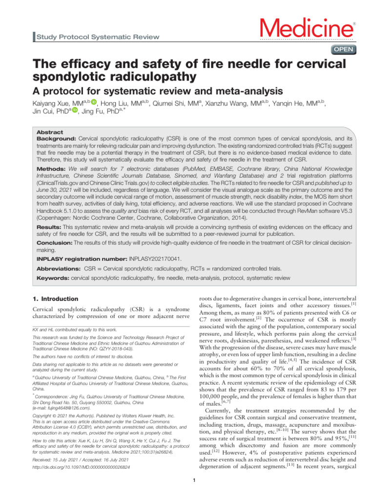 The Efficacy and Safety of Fire Needle For Cervica | PDF | Randomized Controlled Trial ...