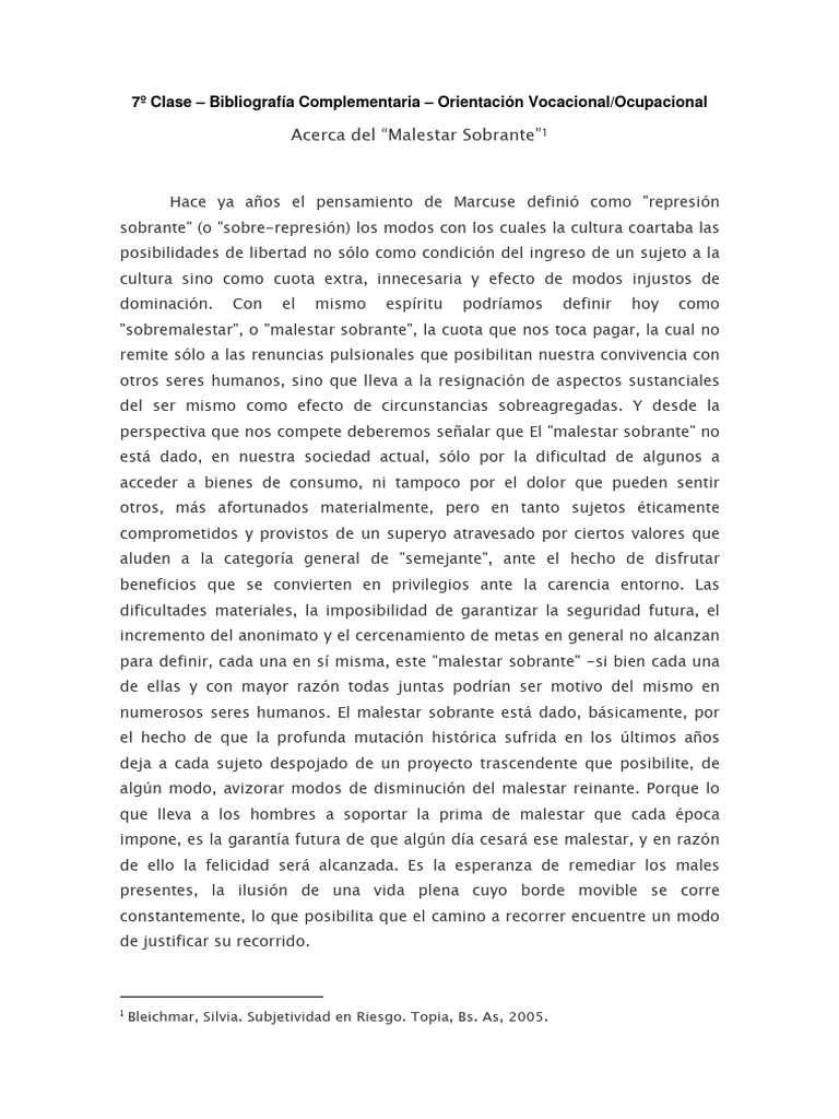 Malestar Sobrante y Su Impacto Social | PDF | Psicoanálisis | Adolescencia