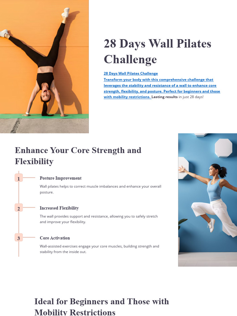 28 Days Wall Pilates Challenge | PDF | Pilates | Flexibility (Anatomy)
