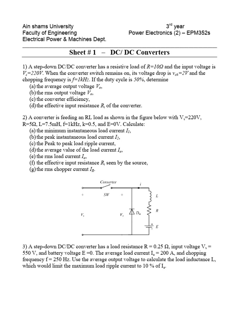 Sheet 1 DC Choppers | PDF | Electrical Engineering | Electricity