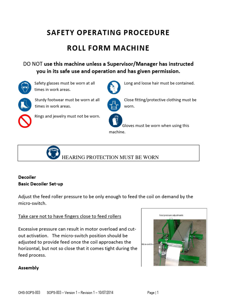 003 SOP - Roll Form Machine | PDF | Technology & Engineering