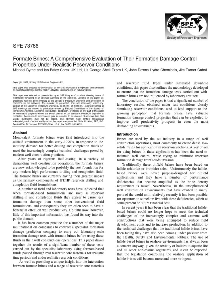 SPE 73766 Formate Brines: A Comprehensive Evaluation of Their Formation Damage Control ...