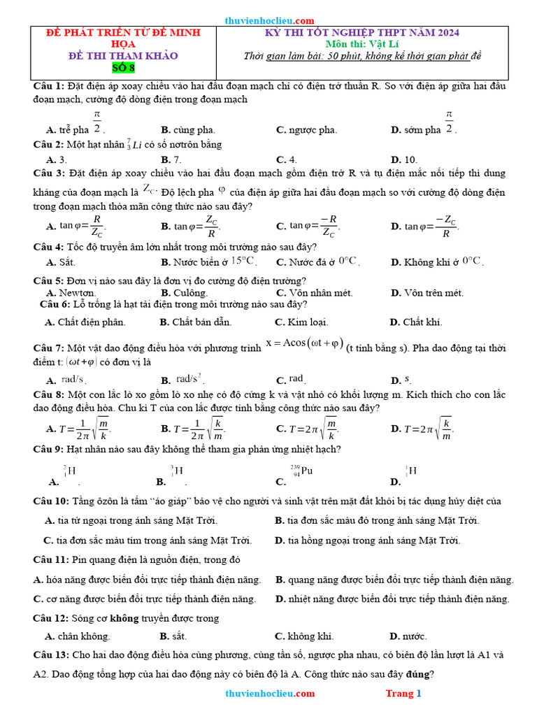 thuvienhoclieu.com-De-thi-thu-TN-THPT-2024-Vat-li-phat-trien-tu-de-minh-hoa-De-8 | PDF