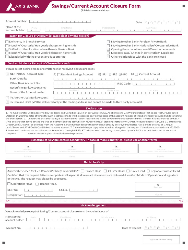 Casa Closure Form | PDF | Transaction Account | Banks