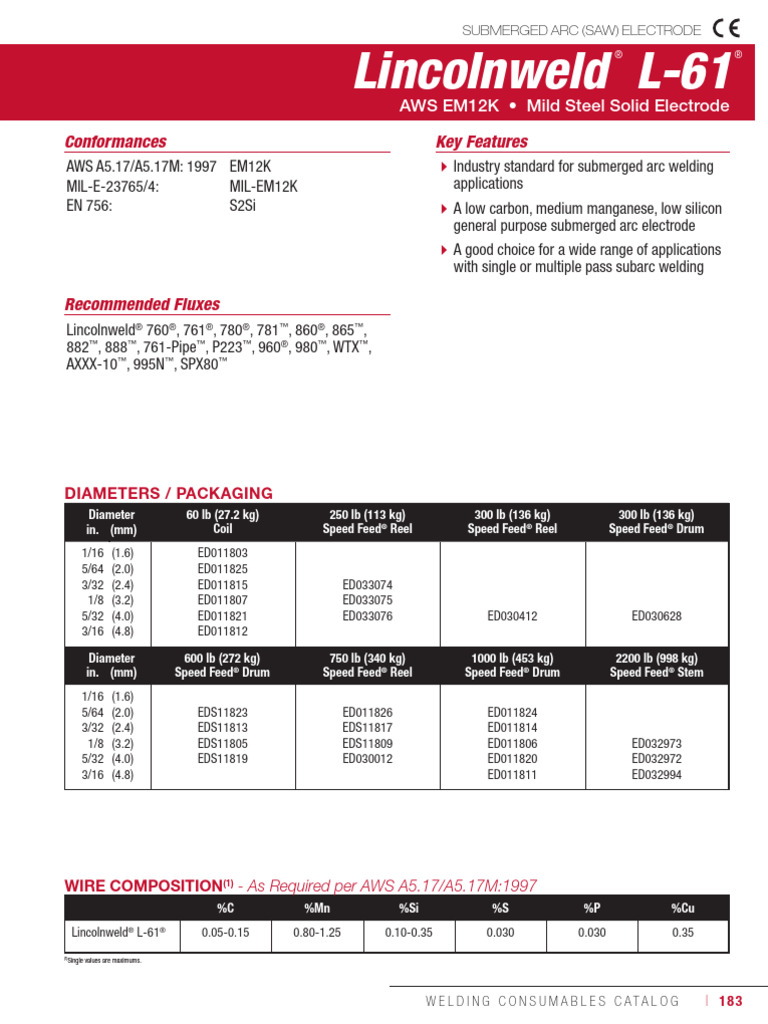 Lincolnweld L-61: Conformances Key Features | PDF | Materials ...