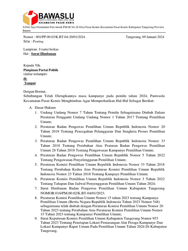 Surat Himbauan Partai Politik 2024 | PDF