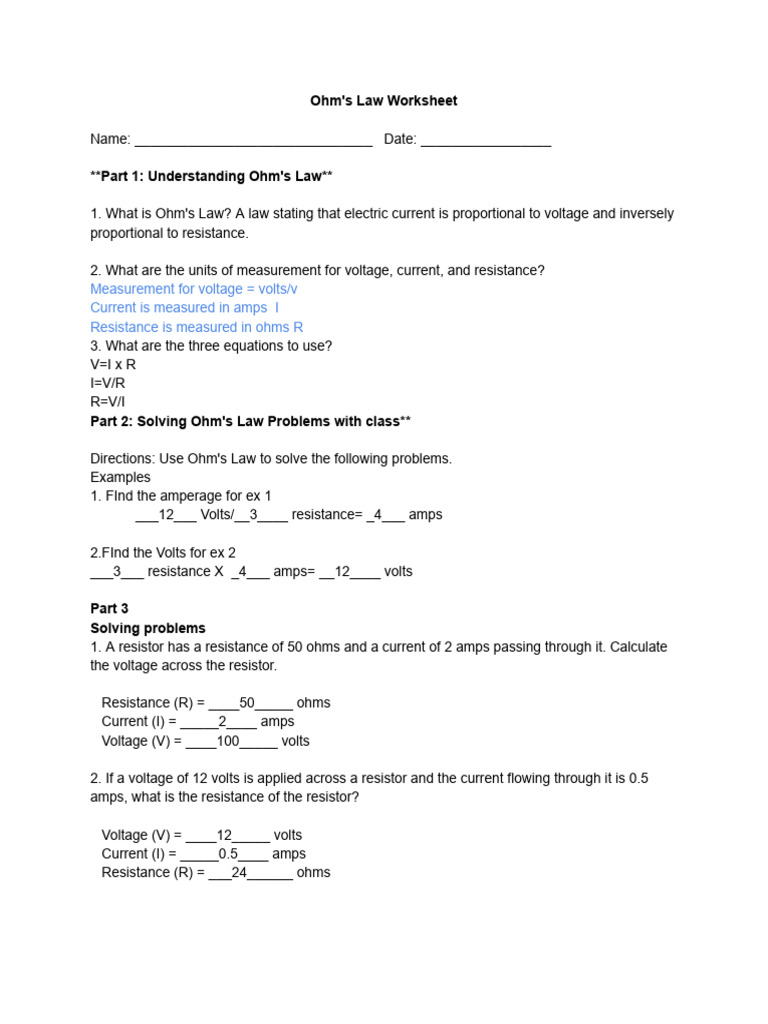 Richard Arellano-Anaya - Ohms Law Worksheet | PDF | Electrical ...