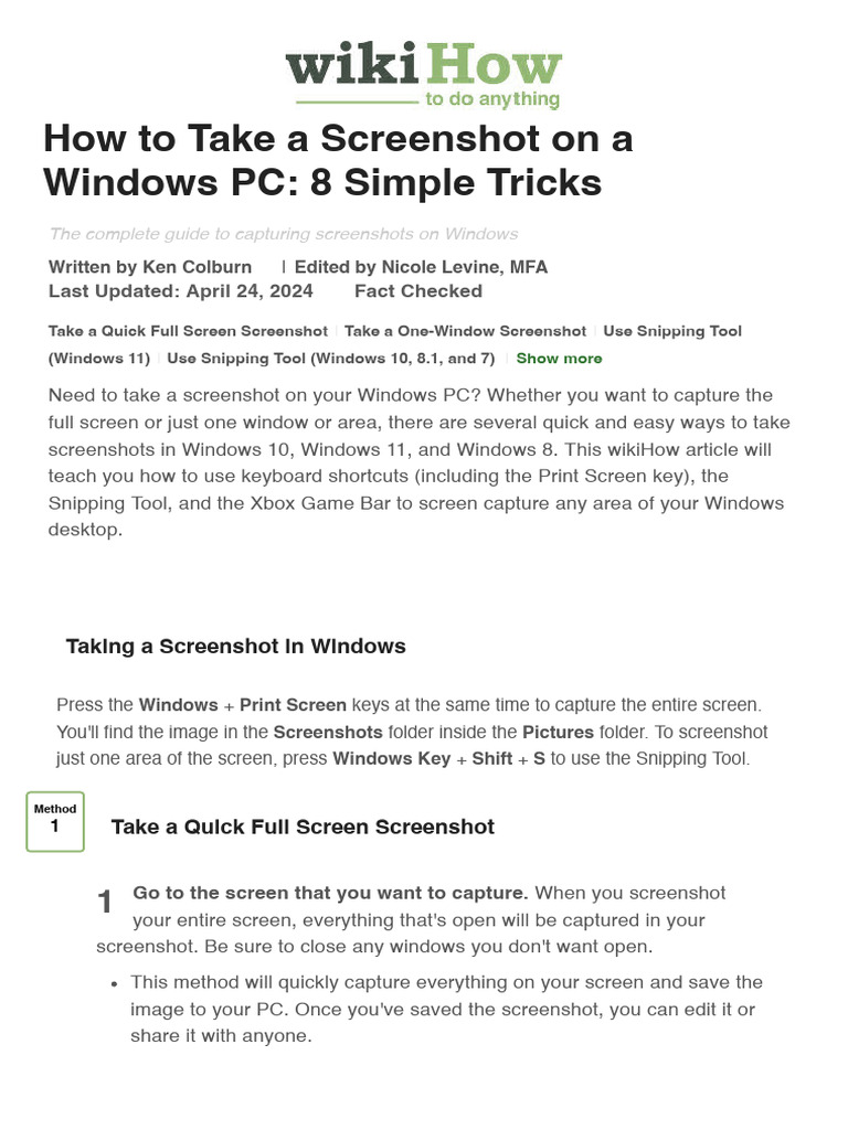 The Easiest Way To Take A Screenshot in Windows - Wikihow | PDF ...