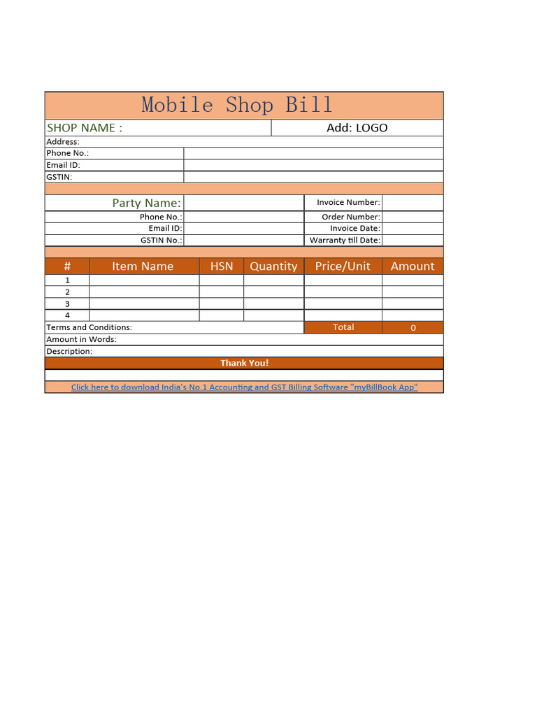 Mobile Shop Bill Format in Word | PDF | Finance & Money Management