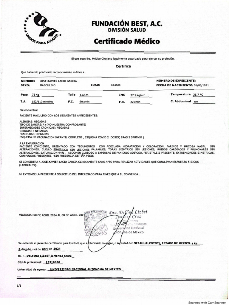 Certificado Médico | PDF | Cuidado de la salud | Enfermedades y trastornos