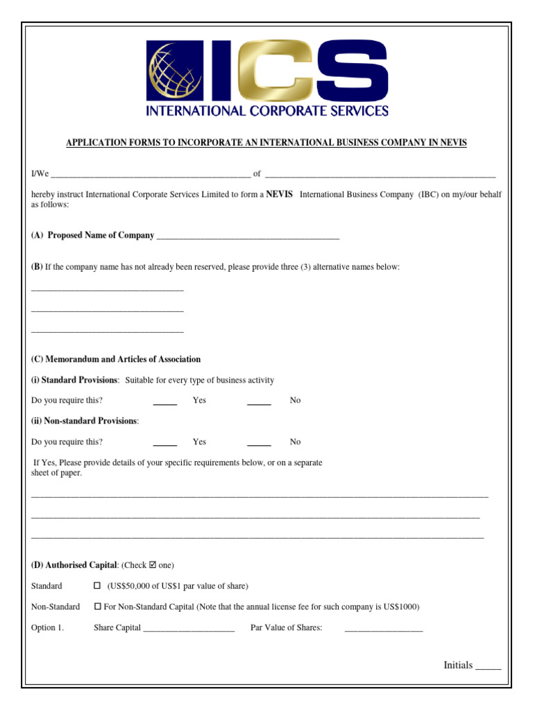 Nevis_IBC_Application_Form | PDF | Bearer Instrument | Indemnity