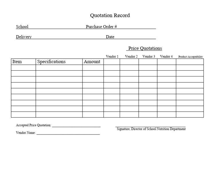 School Price Quotation Record Template | PDF | Business