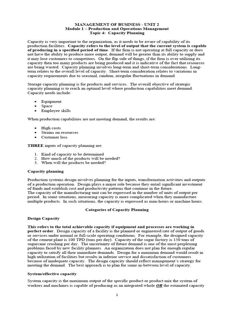 Capacity Planning in Production Management | PDF | Capacity Utilization ...