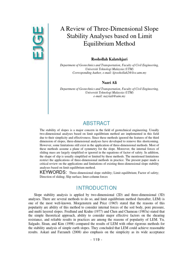 A Review of 3D Slope Stability Analyses Based On Limit Equilibrium Method | PDF | Stress ...