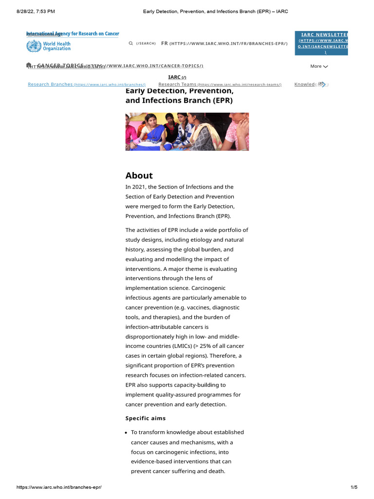 Early Detection, Prevention, and Infections Branch (EPR) - IARC | PDF ...