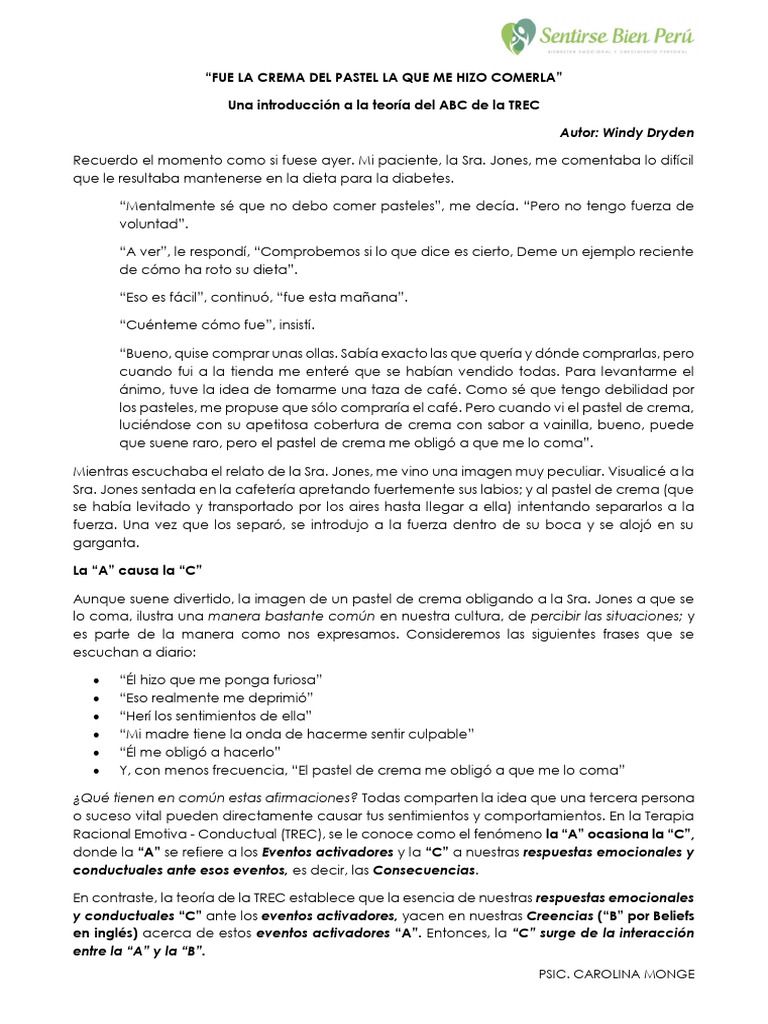 Teoría ABC en TREC: Creencias y Responsabilidad | PDF | Terapia racional de comportamiento ...