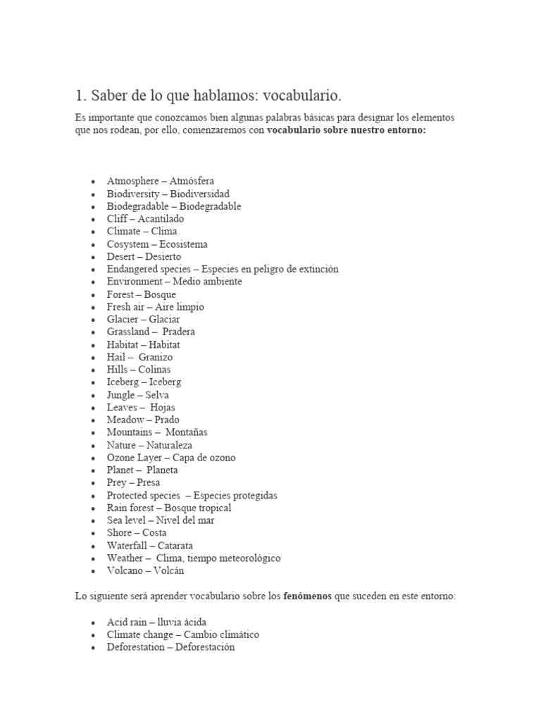 Vocabulario Ambiental Esencial | PDF | Entorno natural | Impacto humano ...