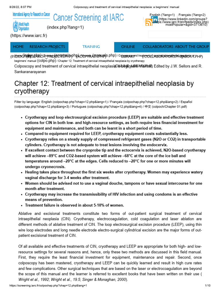 Colposcopy and treatment of cervical intraepithelial neoplasia_ a ...