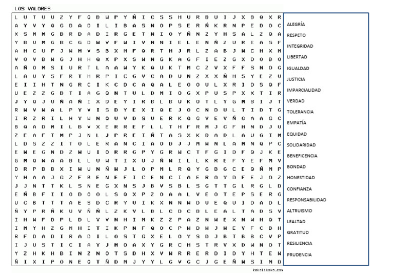 SOPA DE LETRAS DE VALORES | PDF